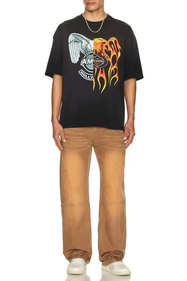 Amiri Spliced Logo Tee In Charcoal