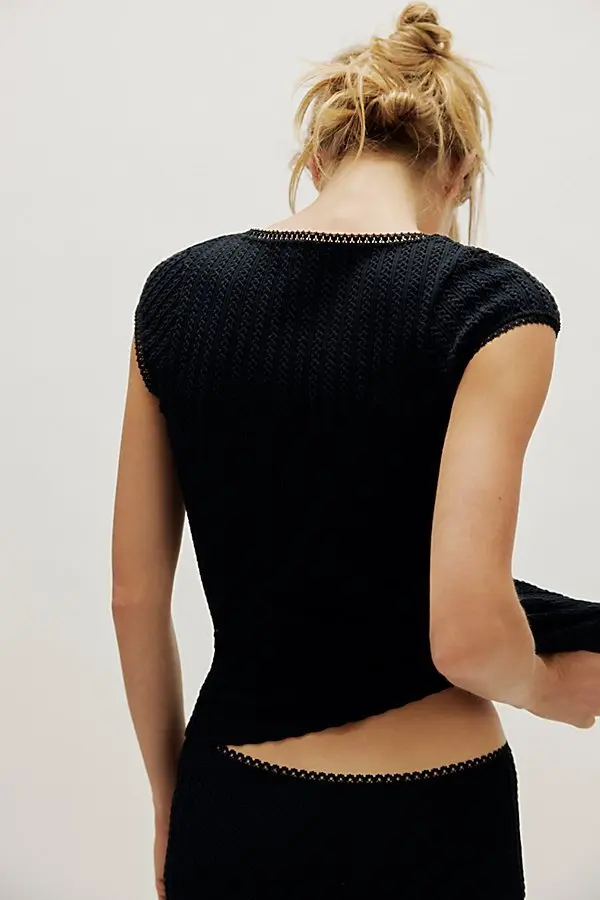 Free People Ella Cable Knit Seamless Tee - Black