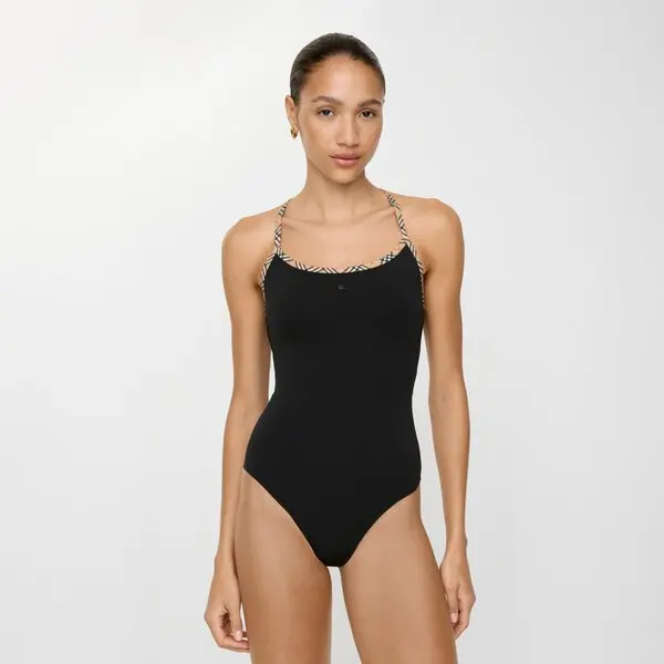 Burberry Check Trim One Piece Swimsuit - Black