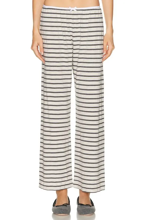 Donni. The Stripe Jersey Bow Simple Pant - Oatmeal
