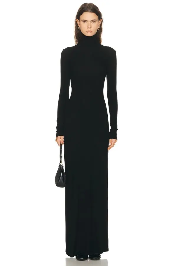 Enza Costa Silk Rib Fluid Turtleneck Dress