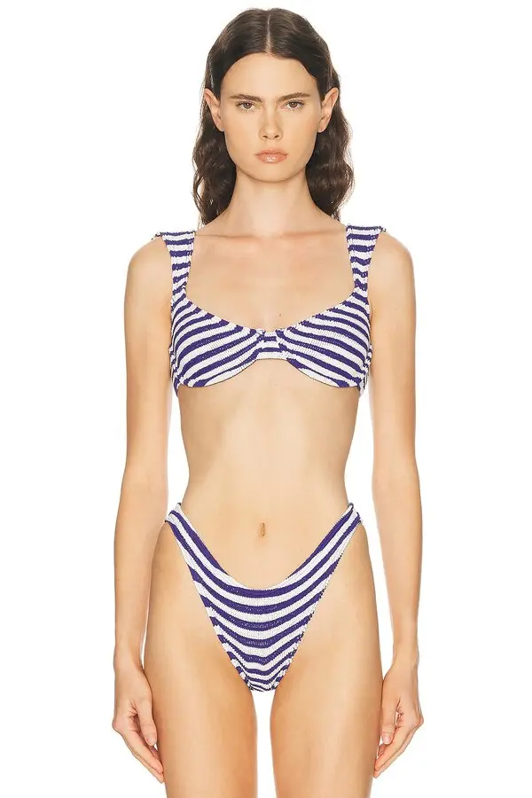Bond Eye Georgia Balconette Bikini Top - Navy & White Dot Stripe