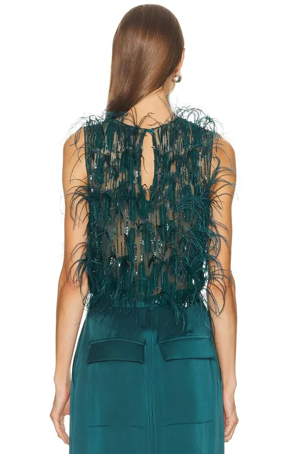 Lapointe Cascading Feather Embellished Cropped Tank Top