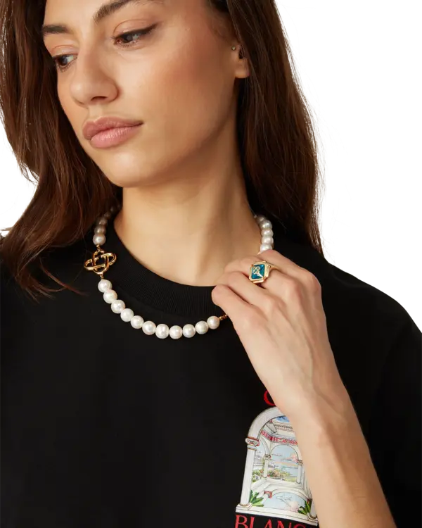 Casablanca Medium Pearl Logo Necklace