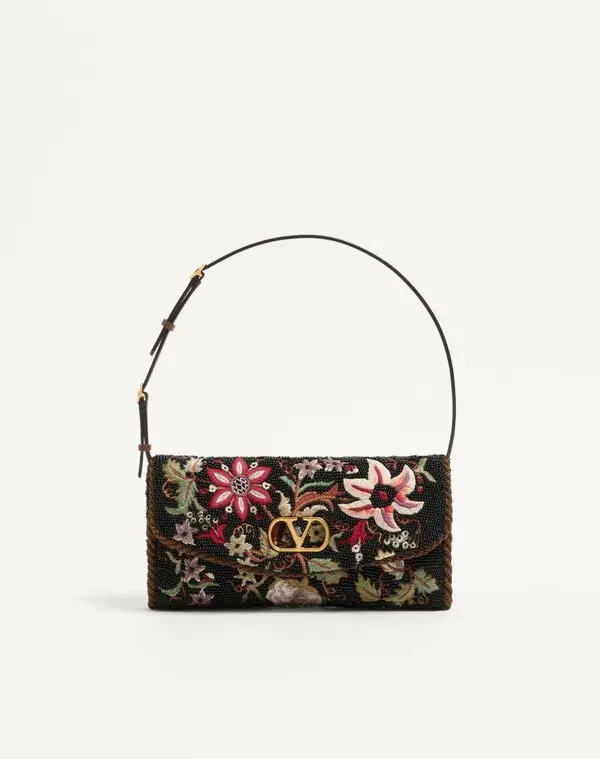 Valentino Garavani Embroidered Small Shoulder Bag - Black/multicolour