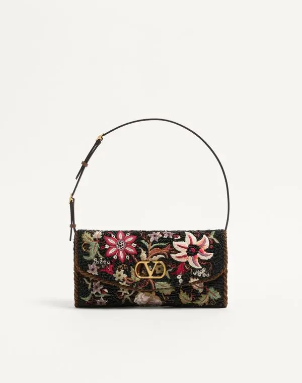 Valentino Garavani Embroidered Small Shoulder Bag - Black/multicolour