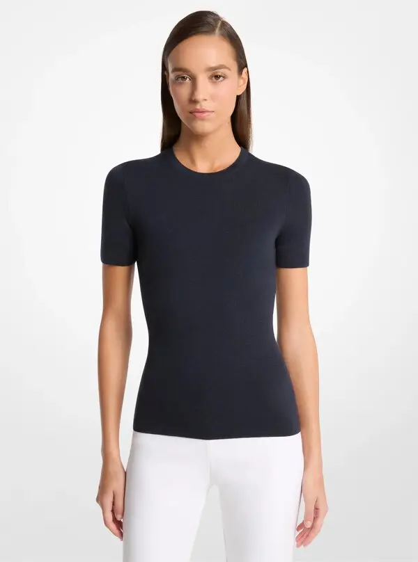 Michael Kors Cashmere Short-sleeve Sweater - Blue
