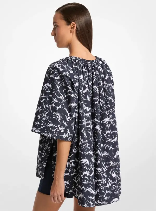 Michael Kors Floral Chiné Cotton Poplin Blouse - Blue