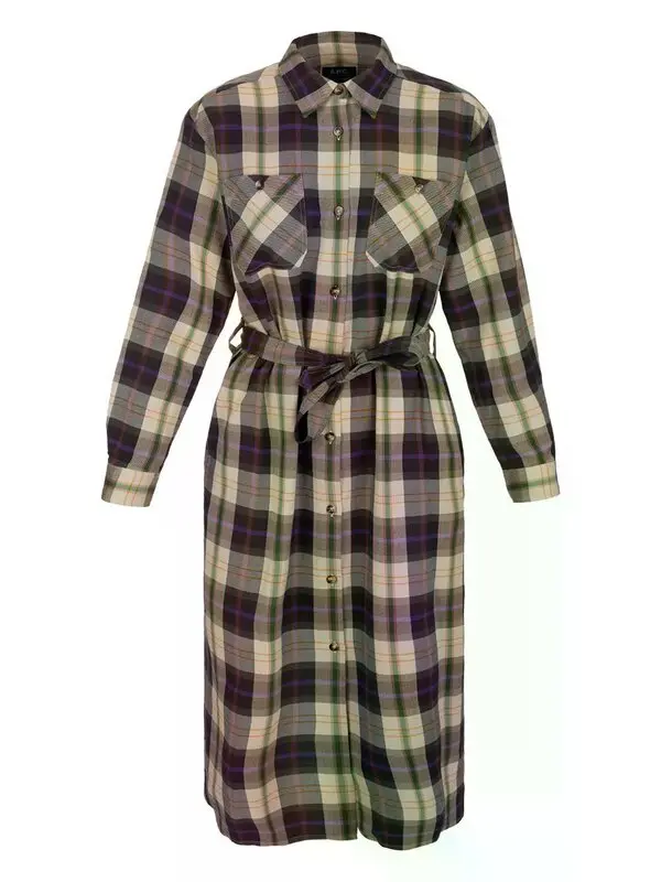 A.p.c. Plaid-check Belted Midi Dress