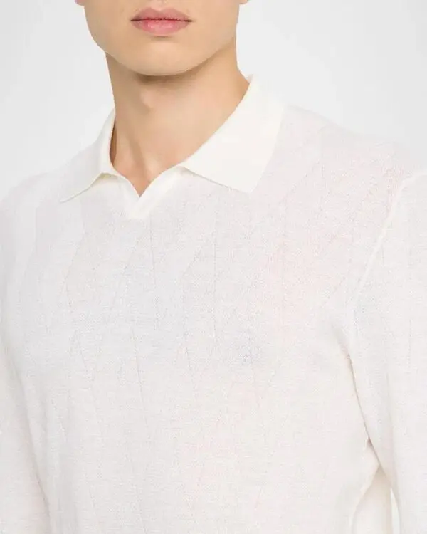 Boglioli Wool Chevron-knit Johnny Collar Sweater - White-0110