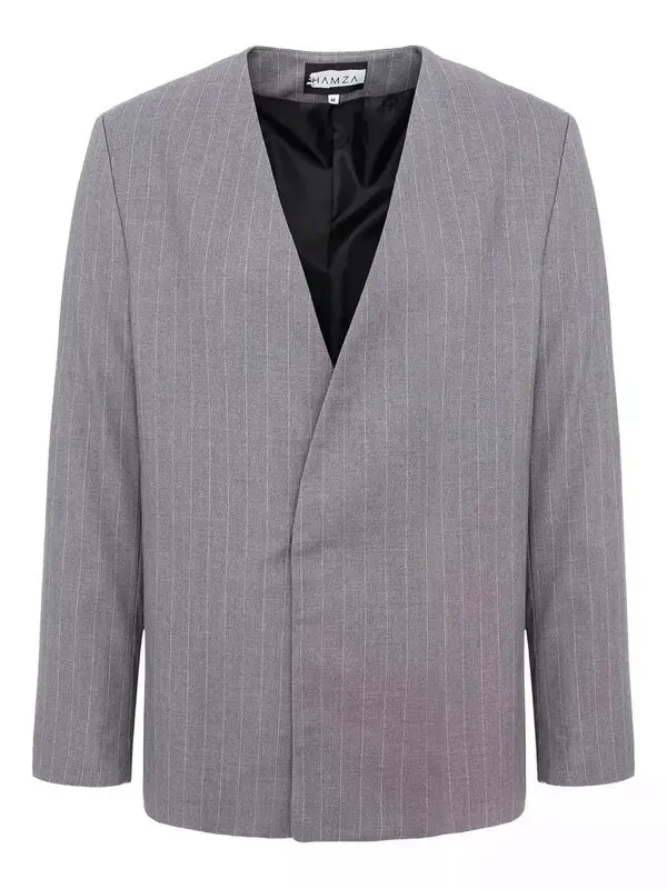 HAMZA 247 V-neck Pinstripe Blazer - Grey