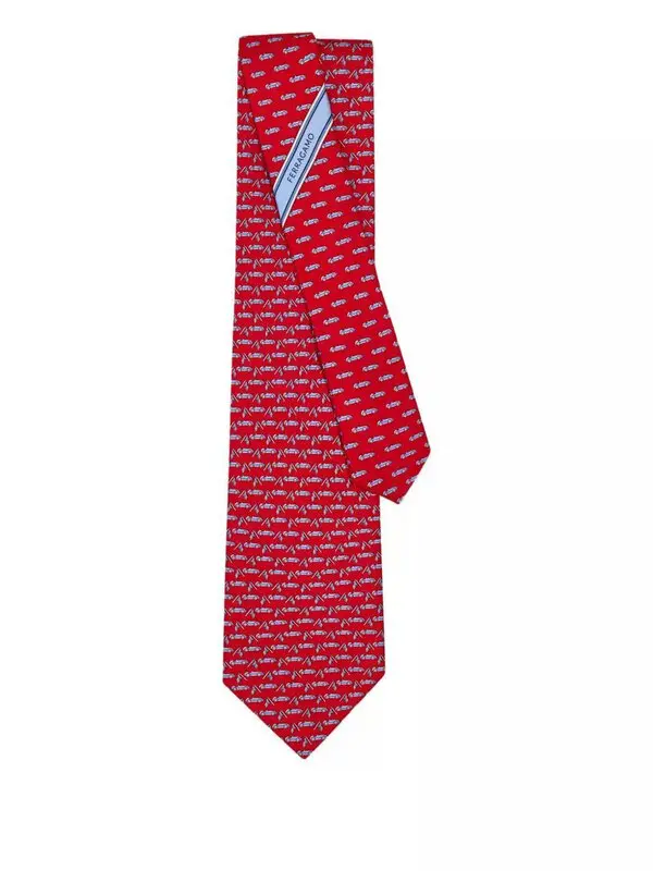 FERRAGAMO Printed Silk Neck Tie - Red
