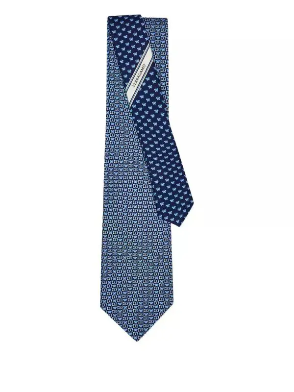 FERRAGAMO Printed Silk Neck Tie - Blue