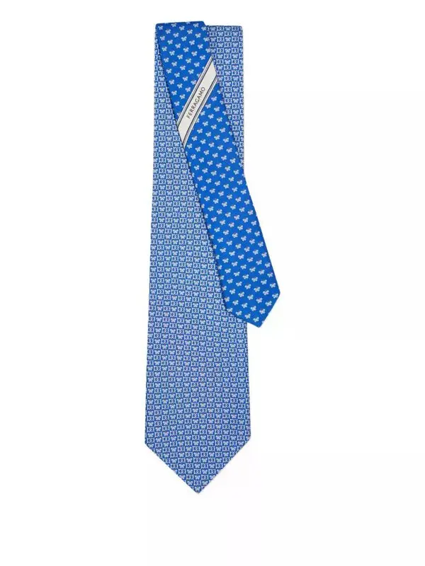 FERRAGAMO Butterfly-print Silk Neck Tie - Blue