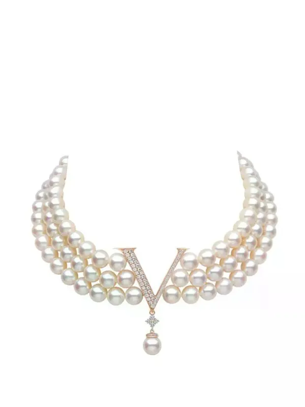 Yoko London 18k Rose Gold Pearl And Diamond Y Choker - White