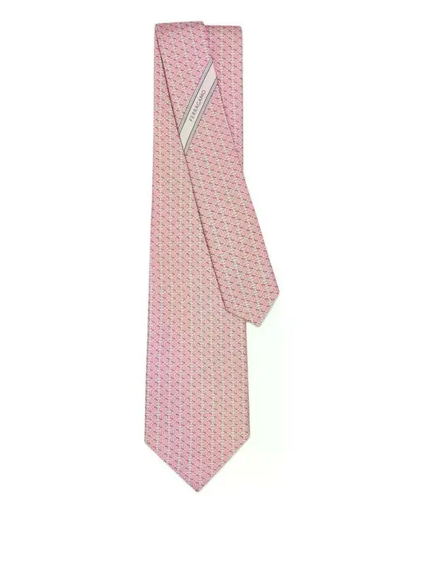 FERRAGAMO Gancini-print Silk Neck Tie - Pink