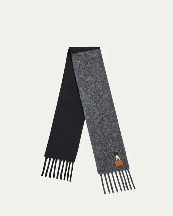Loewe Embroidered Two-tone Wool Scarf - Dark Grey