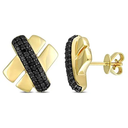JULIANNA B. Diamond Crossover Stud Earrings 14k - Gold/black Diamond