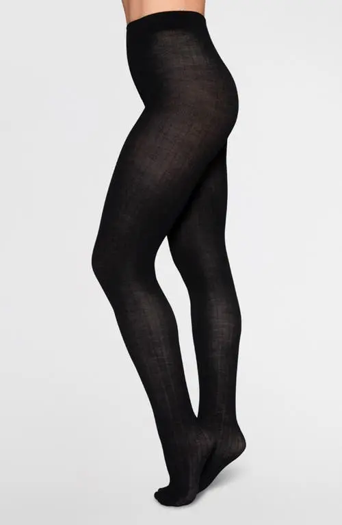 Swedish Stockings Freja Rib Wool Blend Tights - Black