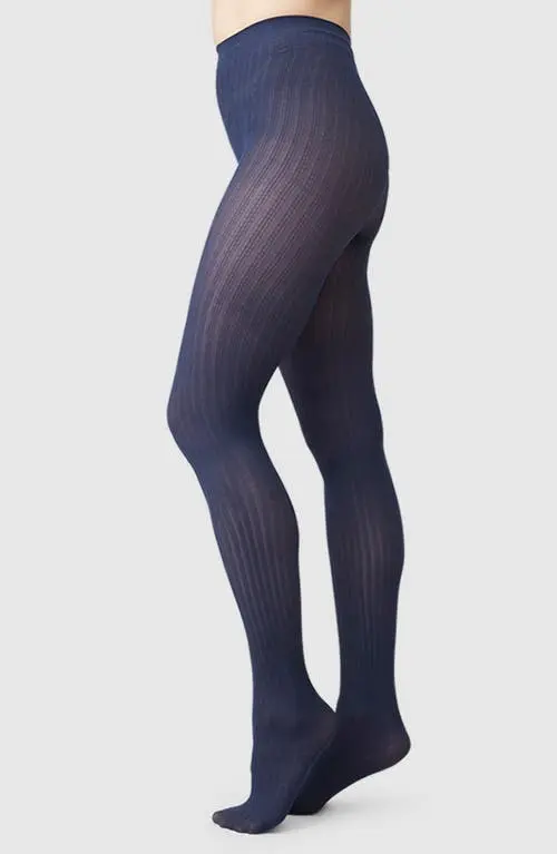 Swedish Stockings Alma Ribbed Tights - Navy