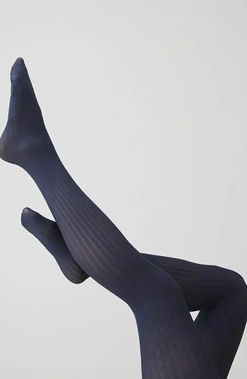 Swedish Stockings Alma Ribbed Tights - Navy
