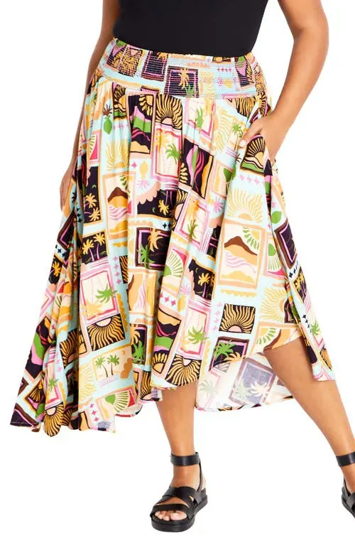 City Chic Eva Smocked Waist Asymmetric Skirt
