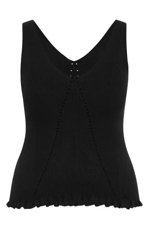 City Chic Ribbed V-neck Tank Top - Black