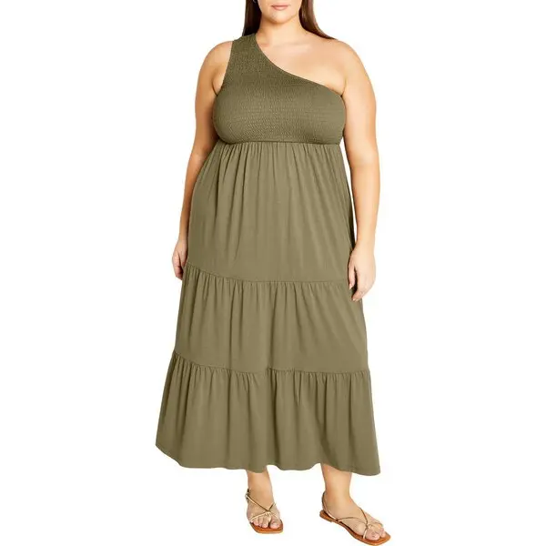City Chic Darcy Smocked One Shoulder Maxi Dress