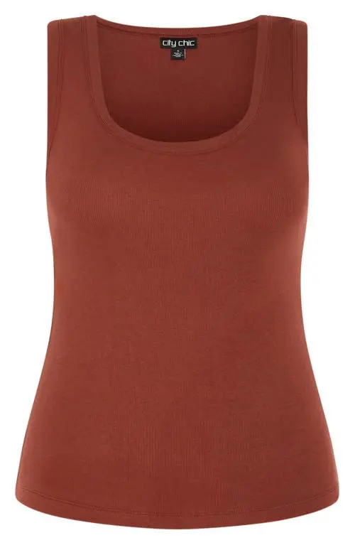 City Chic Lana Stretch Cotton Rib Tank - Ginger