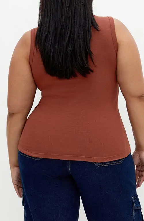 City Chic Lana Stretch Cotton Rib Tank - Ginger