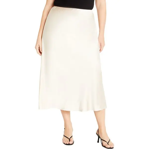 City Chic Miranda Midi Skirt - Cream