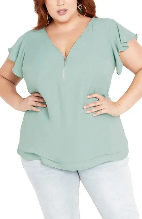 City Chic Florrie Zip Flutter Sleeve Top