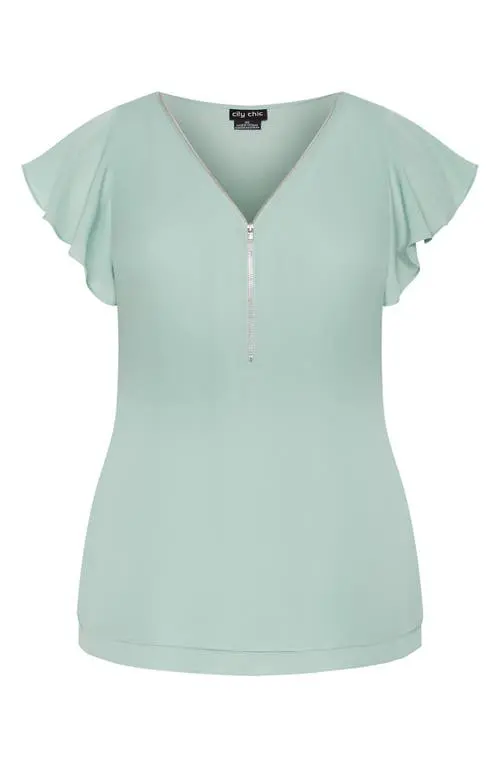 City Chic Florrie Zip Flutter Sleeve Top