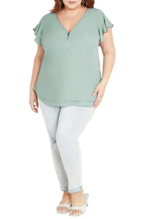 City Chic Florrie Zip Flutter Sleeve Top