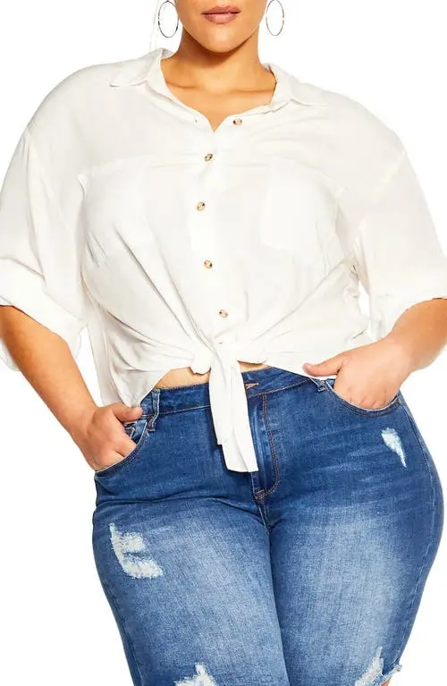 City Chic Tie Hem Button-up Shirt