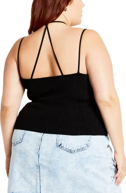 City Chic Rib Strappy Camisole - Black