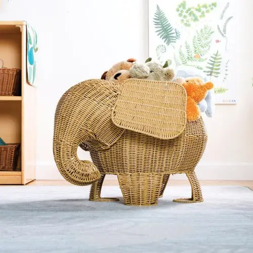 KAPLAN EARLY LEARNING COMPANY Elephant Washable Wicker Floor Basket