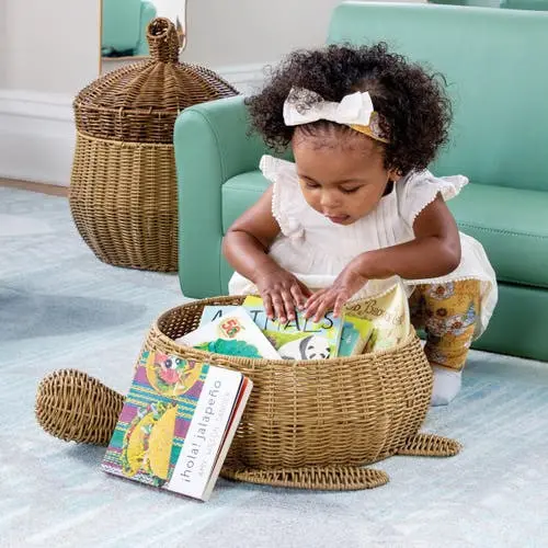 KAPLAN EARLY LEARNING COMPANY Turtle Washable Wicker Floor Basket
