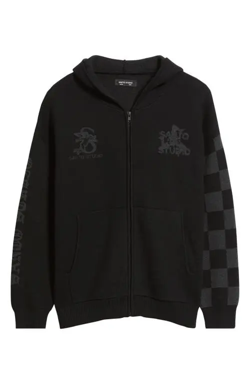 SANTO STUDIO Cotton Knit Zip Hoodie