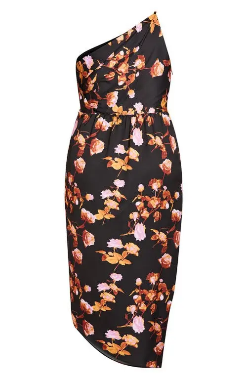 City Chic Floral One-shoulder Dress