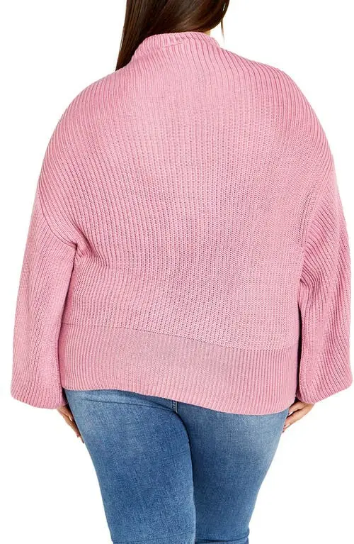 City Chic Halo Funnel Neck Rib Sweater - Pink