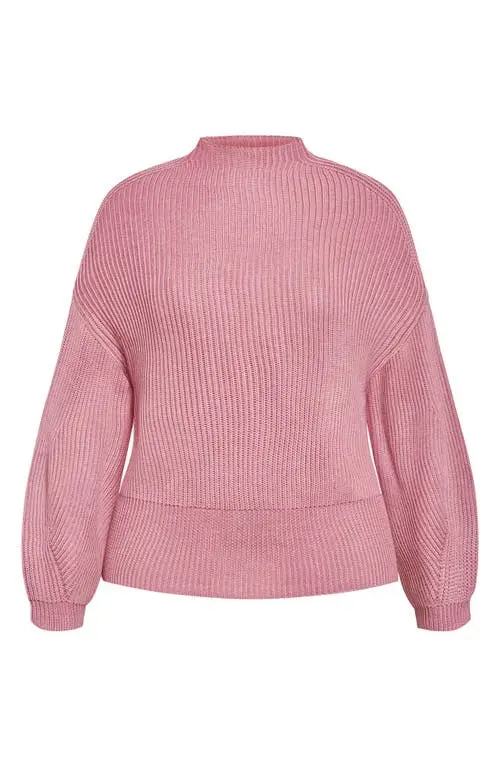 City Chic Halo Funnel Neck Rib Sweater - Pink