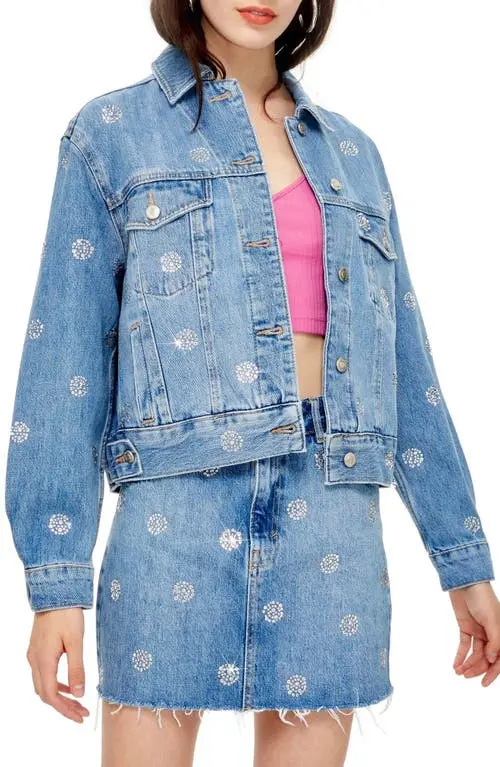 Topshop Diamante Sport Denim Jacket