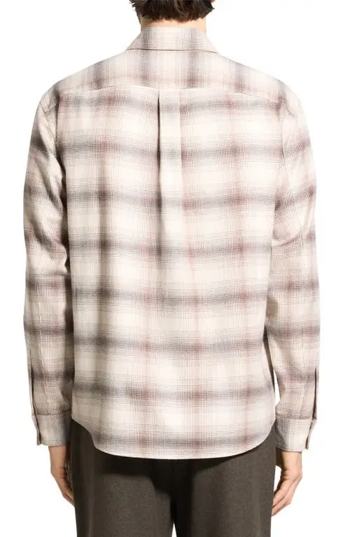 Theory Weekend Gradient Check Brushed Cotton Button-up Overshirt - Alabaster Multi - Uoy