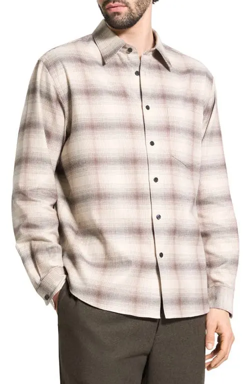 Theory Weekend Gradient Check Brushed Cotton Button-up Overshirt - Alabaster Multi - Uoy