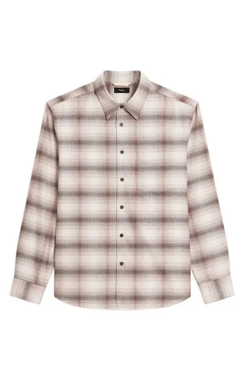 Theory Weekend Gradient Check Brushed Cotton Button-up Overshirt - Alabaster Multi - Uoy