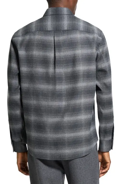 Theory Weekend Gradient Check Brushed Cotton Button-up Overshirt - Charcoal Melange Multi - Wx6