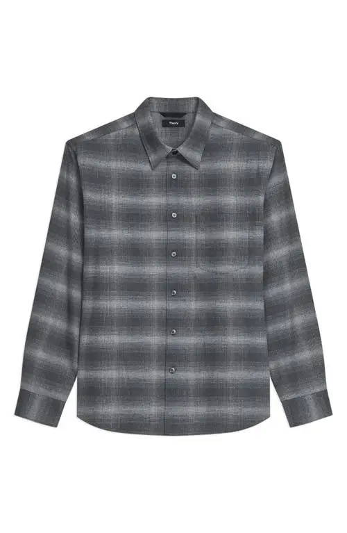 Theory Weekend Gradient Check Brushed Cotton Button-up Overshirt - Charcoal Melange Multi - Wx6