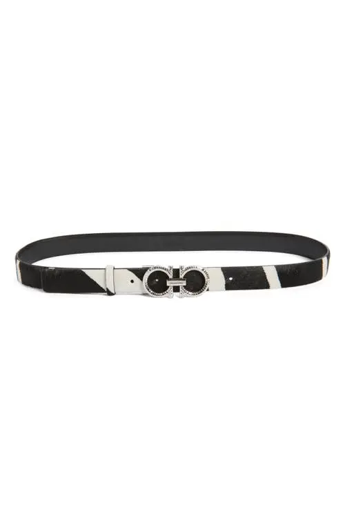 FERRAGAMO Calf Hair Belt - Kasba Bianco/nero