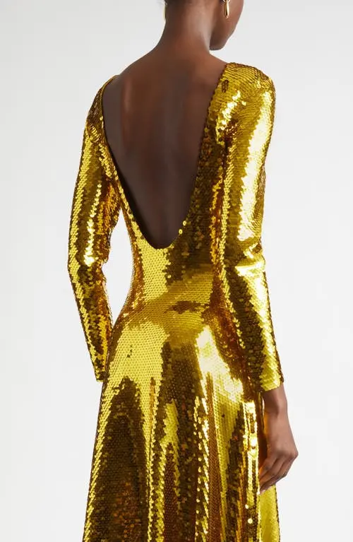 Bottega Veneta Long Sleeve Paillette Cocktail Dress - 8480 Gold |  Editorialist